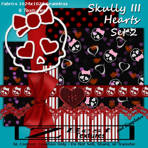 Second Life Marketplace - Z Best Textures - Skully III, Hearts Set 2 ...