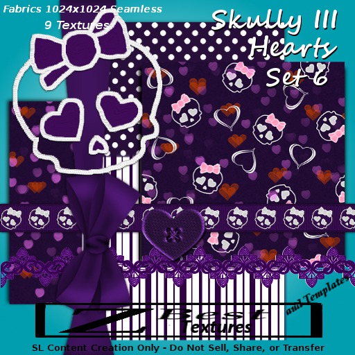 Second Life Marketplace - Z Best Textures - Skully III, Hearts Set 6 ...
