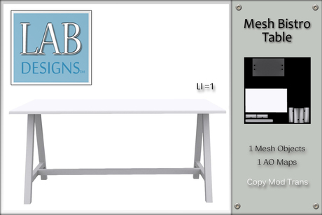 Second Life Marketplace - Lab Design Mesh Bistro Table - Full Permission
