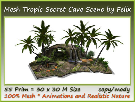 Second Life Marketplace - Mesh Tropic Secret Cave Scene 30x30m Size ...