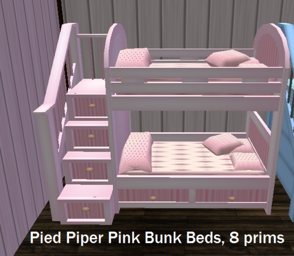 Second Life Marketplace - Pied Piper Pink Wooden Bunk Beds with pose