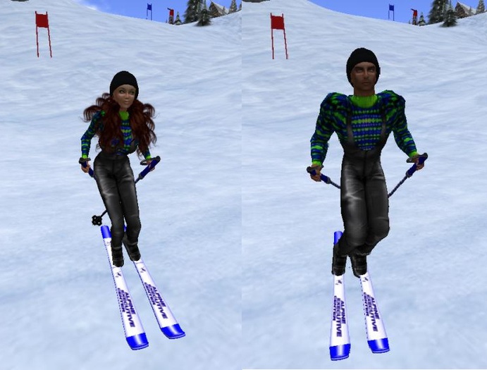 Second Life Marketplace - Ski Suit Black w/ Blue & Green Sweater