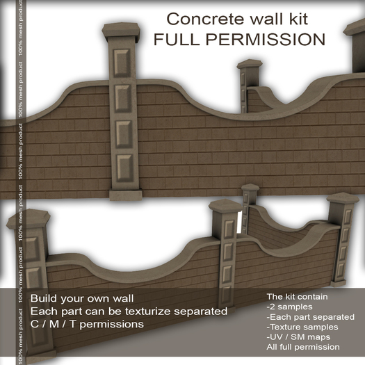 Second Life Marketplace - DayWalker Designs - Concrete wall kit-M/C/T