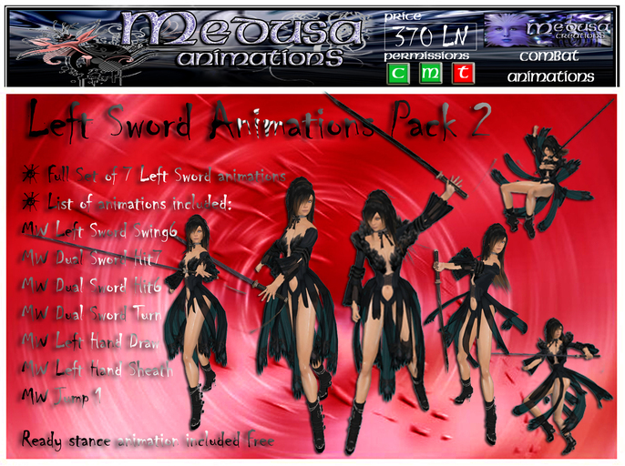 Second Life Marketplace - ~ Medusa weapons ~ Left Sword Animations Pack 2 (Boxed)