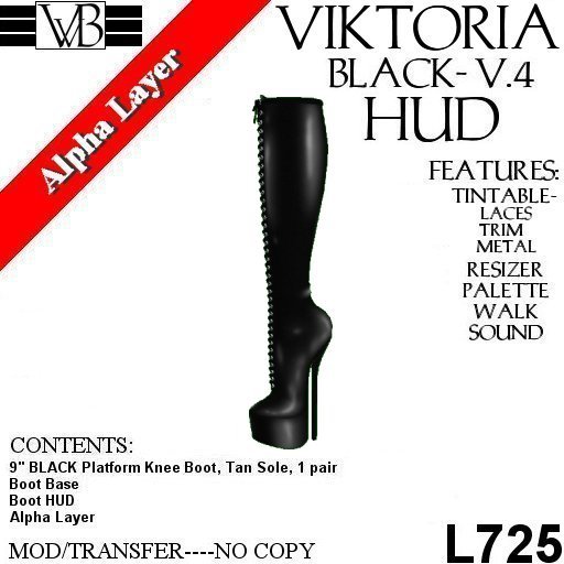 Second Life Marketplace - VvB VIKTORIA Platform Knee Boots BLACK LEATHER V4