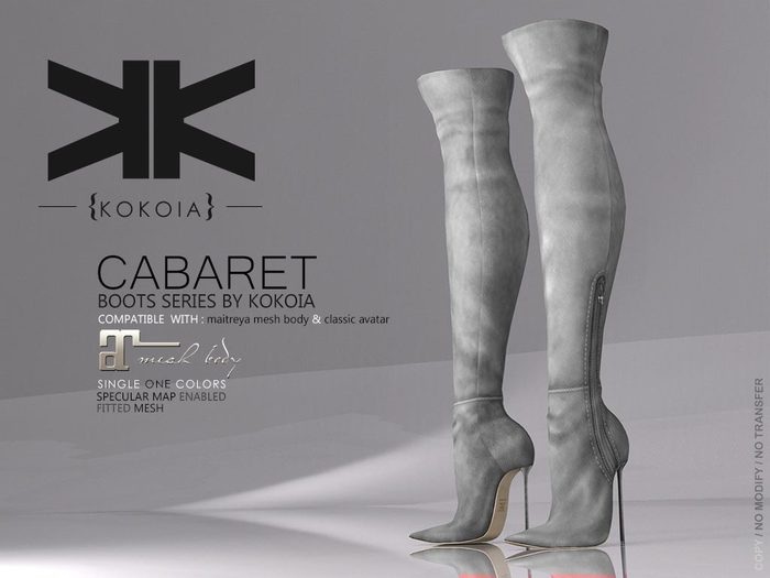 Second Life Marketplace - Cabaret Boots :: Woman :: Gray :: {kokoia}