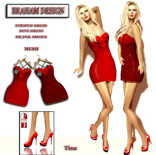 Second Life Marketplace - Braham Design Tina Red Dress & Slink Shoes Mesh