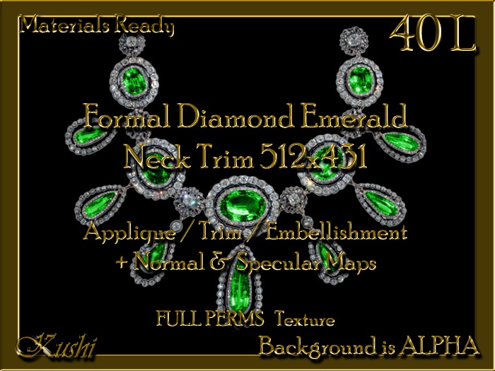 Second Life Marketplace - Formal Diamond Emerald Neck Trim 512x431 Applique/Jewel/Embellishment ...