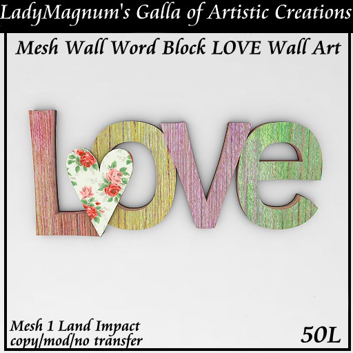 Second Life Marketplace - LadyM's Mesh Wall Word Block LOVE No 1