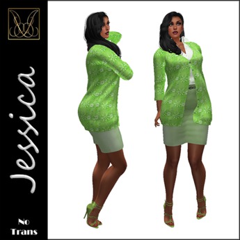 Second Life Marketplace - JCD Jessica Green Mesh Cardigan Suit (bagged)