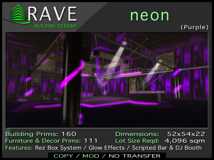 Second Life Marketplace - Rave - Club Neon (Purple) - Low Prim Prefab ...