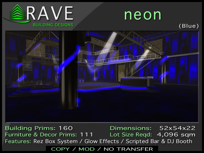 Second Life Marketplace - Rave - Club Neon (Blue) - Low Prim Prefab ...