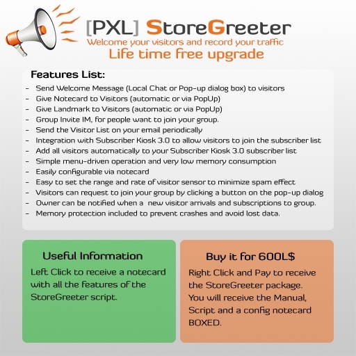Second Life Marketplace - [PXL] Store Greeter (visitor tracker, LM/NC ...
