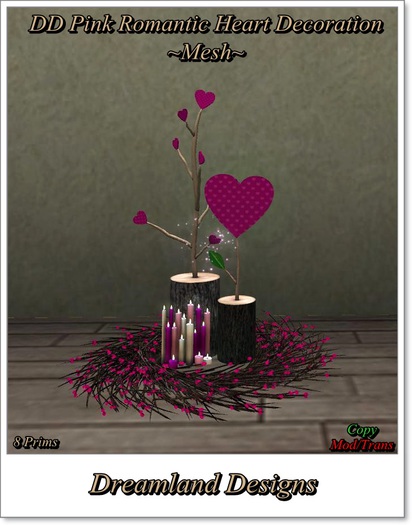 Second Life Marketplace - DD Pink Romantic Heart Decoration Boxed