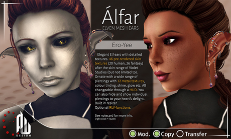 Second Life Marketplace - Alfar elf ear - Ero-Yee - Elven mesh ears