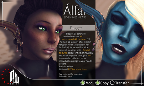 Second Life Marketplace - Alfar elf ear - Dagger - Elven mesh ears