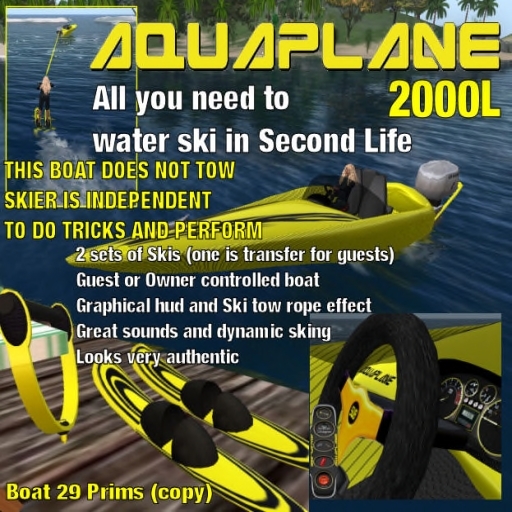 Second Life Marketplace - SWB AQUAPLANE SKI BOAT - and water skis