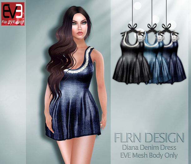 Second Life Marketplace - Diana Dress Denim Fatpack - [EVE MESH BODY ONLY]