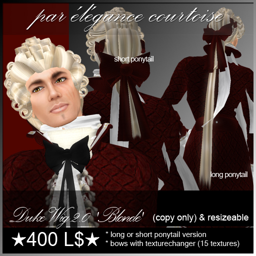 Second Life Marketplace - *FDL* Duke WIG - blonde v2.0, black 2.0, 18th ...