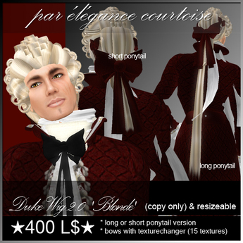 Second Life Marketplace - *FDL* Duke WIG - blonde v2.0, black 2.0, 18th ...