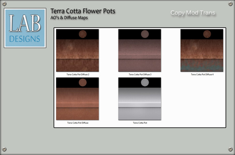 Second Life Marketplace - Lab Design Mesh Terra Cotta Flower Pots ...