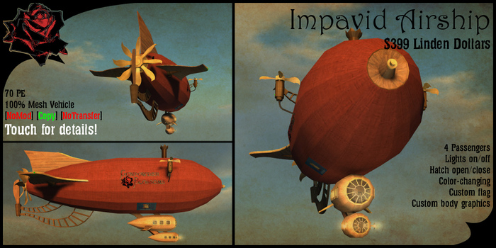 Second Life Marketplace - *=(GB)=* Impavid-Class Zeppelin Mesh Airship