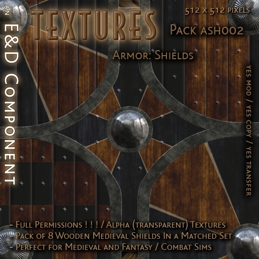 Second Life Marketplace - [ASH002] 8 Medieval Knight Armor Shield ...