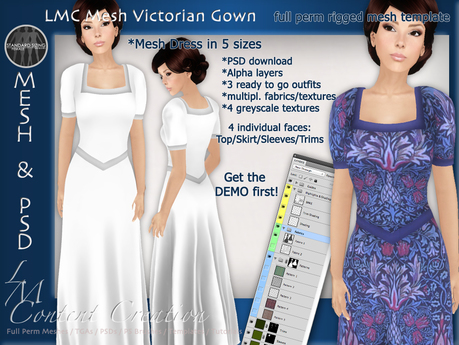 Second Life Marketplace - LMC Mesh Templates - Victorian Gown - fully ...