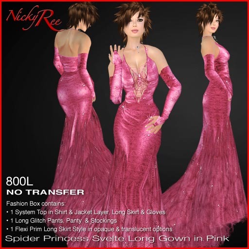 Second Life Marketplace - *DNR* Spider Princess Svelte Long Gown in Pink