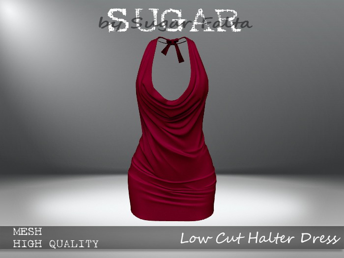 Second Life Marketplace - SUGAR - Low Cut Halter Dress - RED
