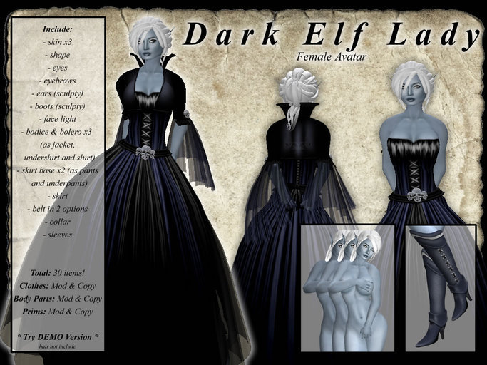 Second Life Marketplace - Dark Elf Lady - Complete Female Avatar NEW