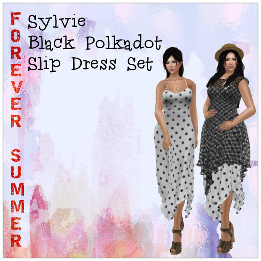 Second Life Marketplace - {FS}Sylvie Black Polkadot Slip Dress Set