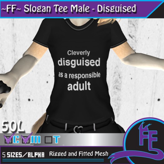 Second Life Marketplace - ~FF~ Slogan Tee Male - Cleverly Disguised