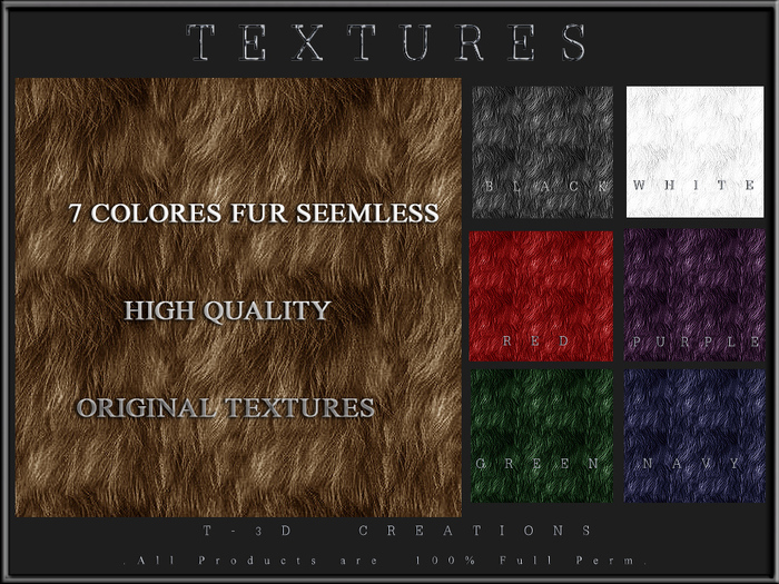 Second Life Marketplace - T-3D Creations [ Fur Textures - 001 ...