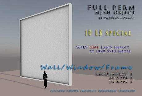 Second Life Marketplace - MESH Wall/Window/Frame 1LI at 10x0.5x10 (full ...