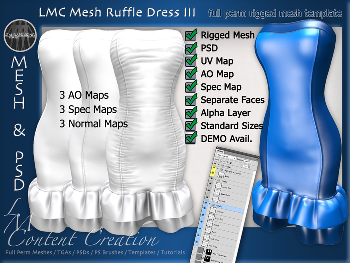 Second Life Marketplace - DEMO - LMC Mesh Templates - Ruffle Dress III ...