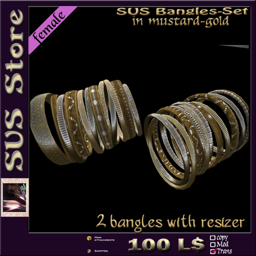 Second Life Marketplace - SUS Bangles (mustard-gold) boxed