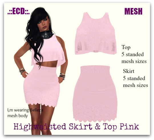 Second Life Marketplace - .::ECD::. Lace HighWaist Pink Skirt & Top