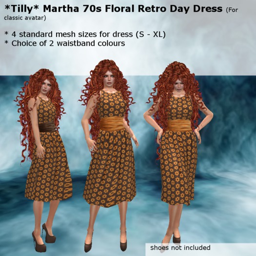 Second Life Marketplace - *Tilly* Martha 70s Floral Retro Day Dress BOX