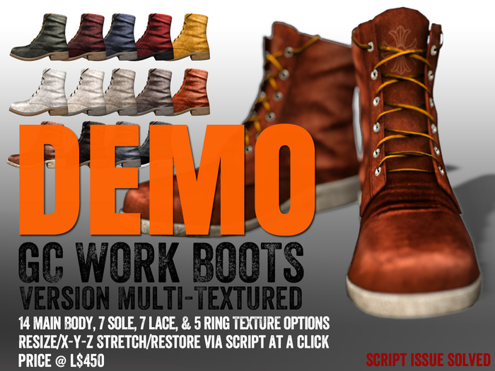Second Life Marketplace - *GUARDED CROSS/Men’s-Wear* GC Work Boots *DEMO*