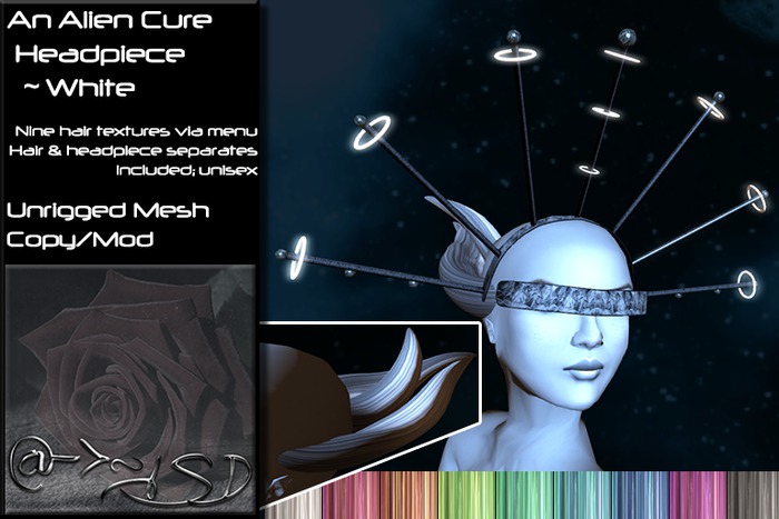 Second Life Marketplace - @->~ISD An Alien Cure Headpiece & Hair ~ White