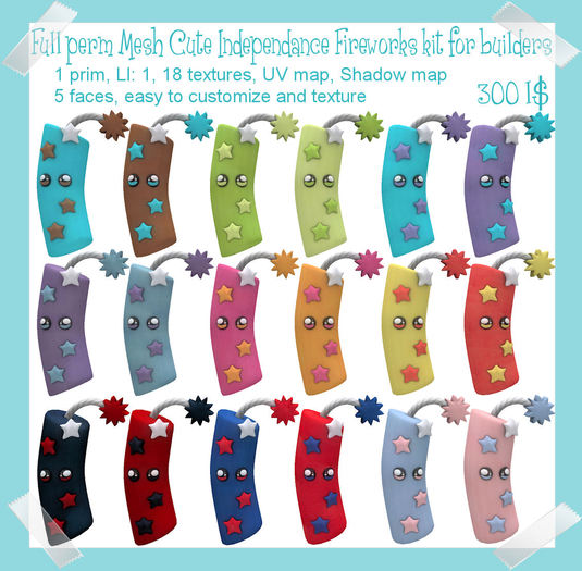 Second Life Marketplace - Full Perm MESH Cute Independance Fireworks ...