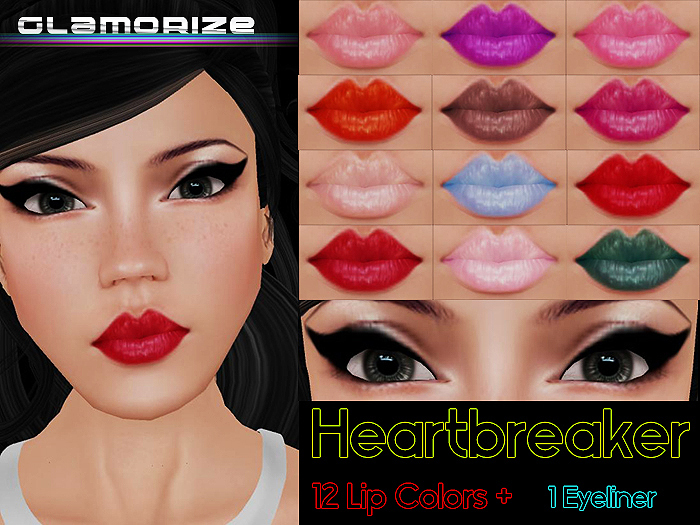 Second Life Marketplace Glamorize Heartbreaker Lips Eyeliner 12 Colors Eyeliner