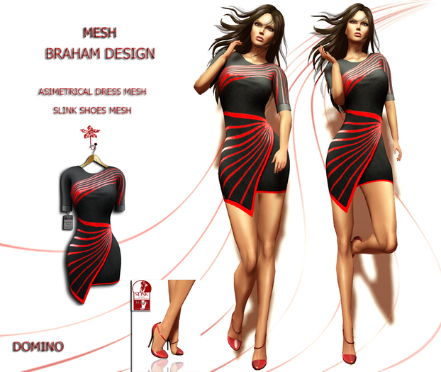 Second Life Marketplace - Braham Design Domino Black&Red Asymmetrical ...