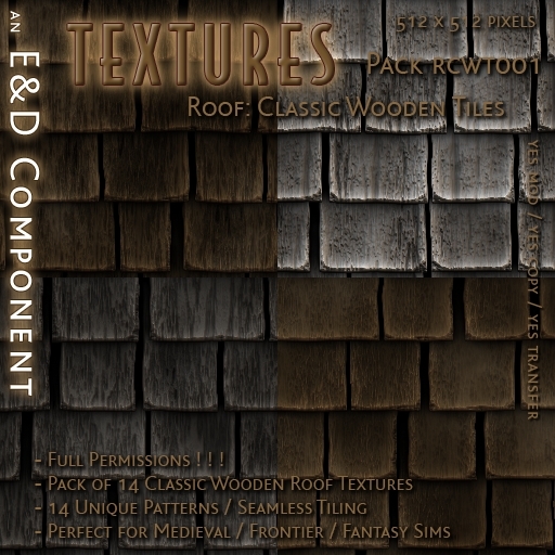 Second Life Marketplace - [RCWT001] 14 512px Rustic Wood Roof Shingle ...
