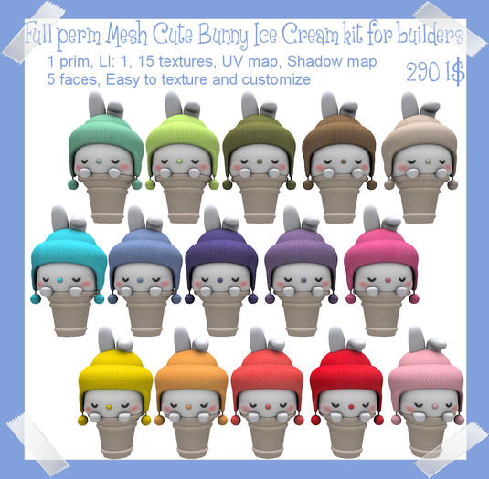Second Life Marketplace - Full Perm MESH Cute Bunny Ice Cream kit for ...