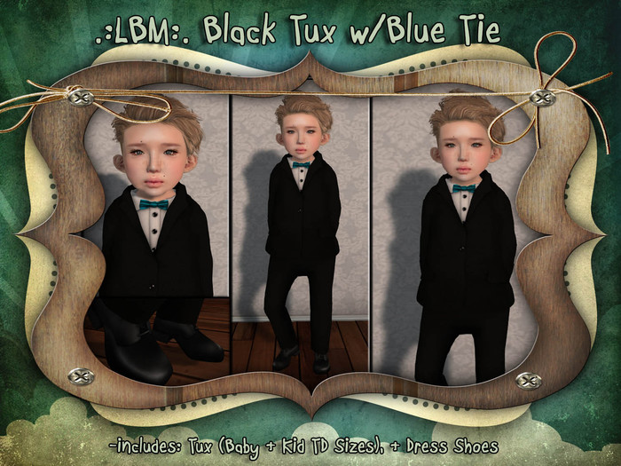 Second Life Marketplace - {Lil Big Me} Black Tux w/Blue Tie