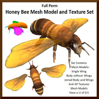 Second Life Marketplace - Full Perm Honey Bee Mesh Model and Texture Set
