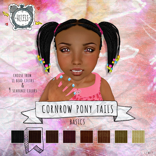 Second Life Marketplace - .{Recess}. - Cornrow Pony Tails [2 - Dk.Brown]