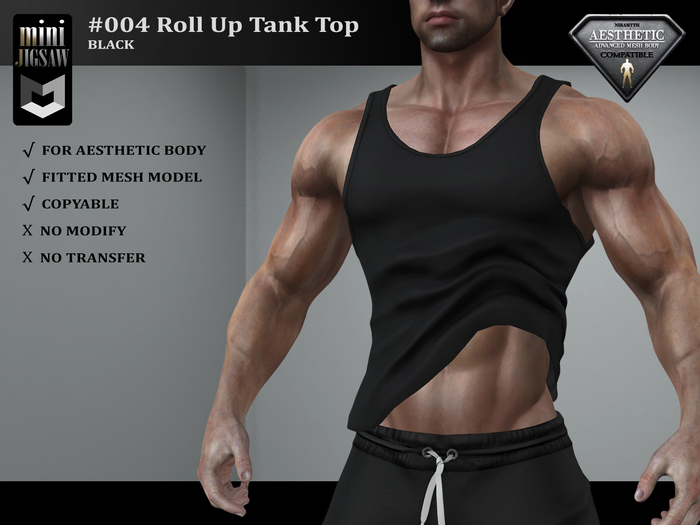 Second Life Marketplace - [ mJ ] #004 Roll Up Tank Top - Black